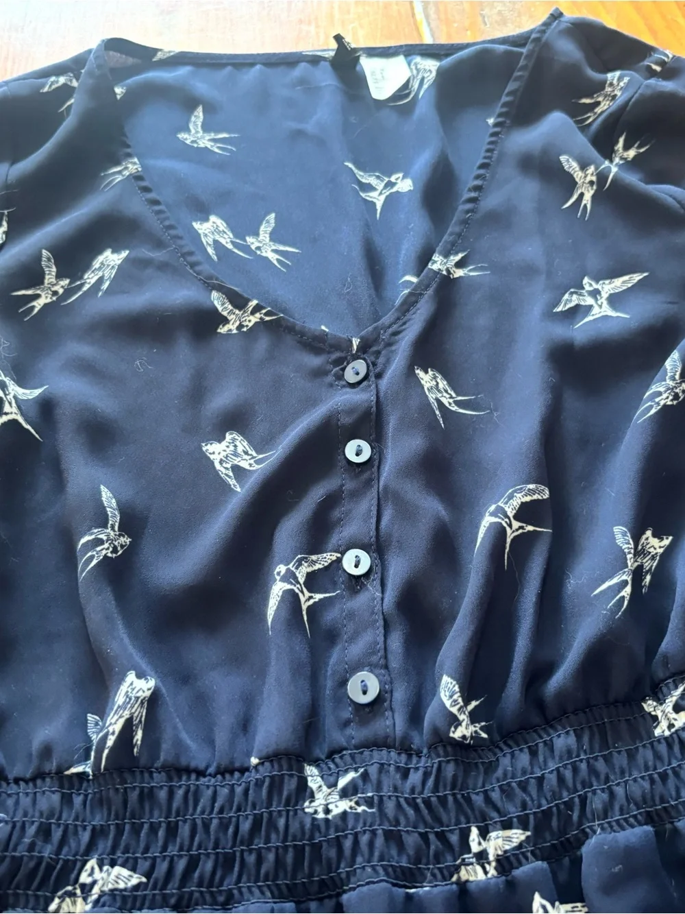 H&M | Dresses | Navy Bird Print Button Front Dress | Poshmark